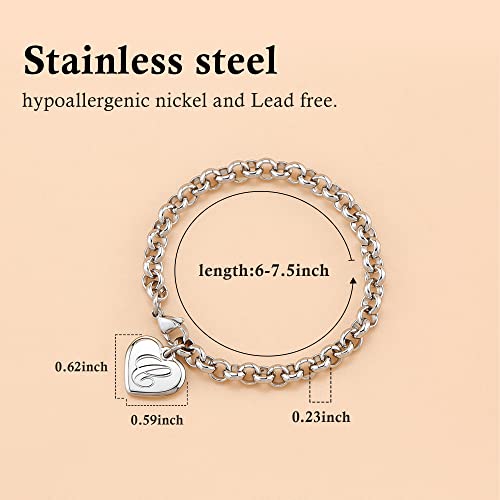 Bracelet Gift for Women Heart Initial Bracelets Stainless Steel Charm Bracelet Letter C Monogrammed Bracelets for Women