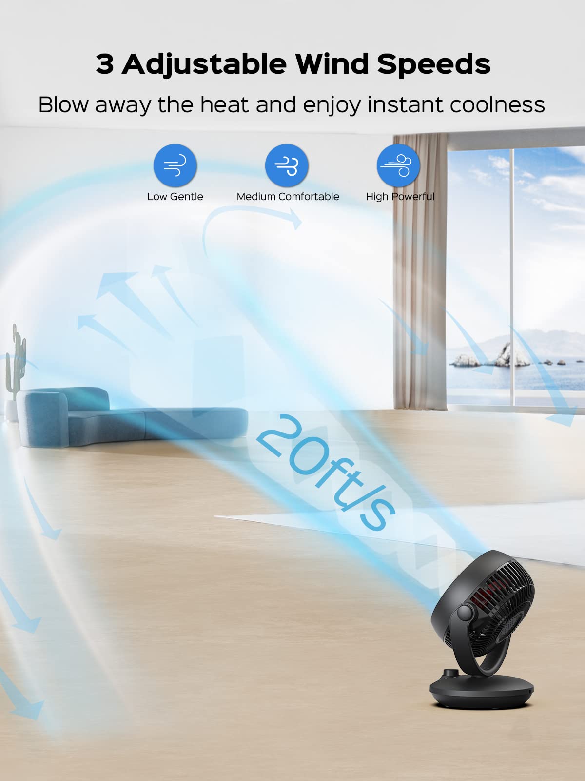 ZICOOLER Fan for Bedroom, 24dB Low Noise Table Fan, Strong Airflow Air Circulator Fan, 70° Oscillating Fan, 100° Adjustable Tilt, 3 Speeds, Portable Desk Fan for Office, Kitchen, Home, Black-Red