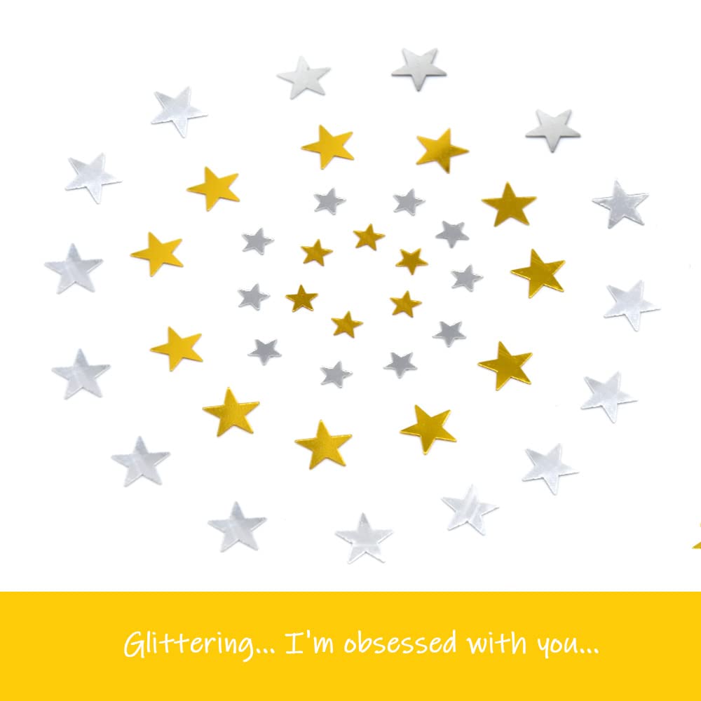 Ruidee 60g Star Confetti Metallic Foil Stars Table Confetti Metallic Foil Stars Sequin for Halloween Birthday Wedding Festival Party DIY(Gold/Silver)