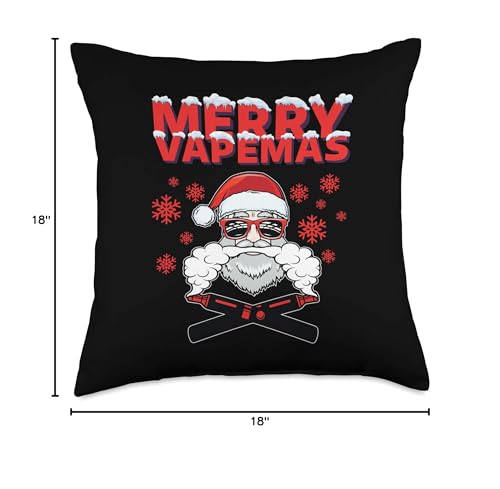 Vaper Lifestyle Apparel Merry Vapemas Santa-E-Cigarette Liquid Vape Throw Pillow, 18x18, Multicolor