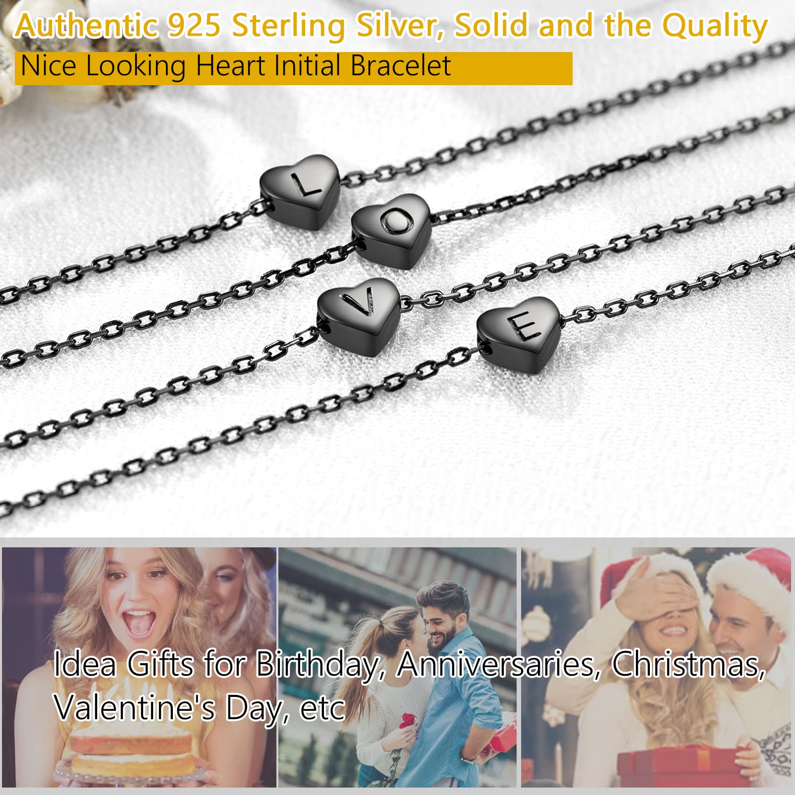 Dainty C Letter Bracelet Cute Jewelry Sterling Silver Thin Chain Heart Initial Bracelets for Women
