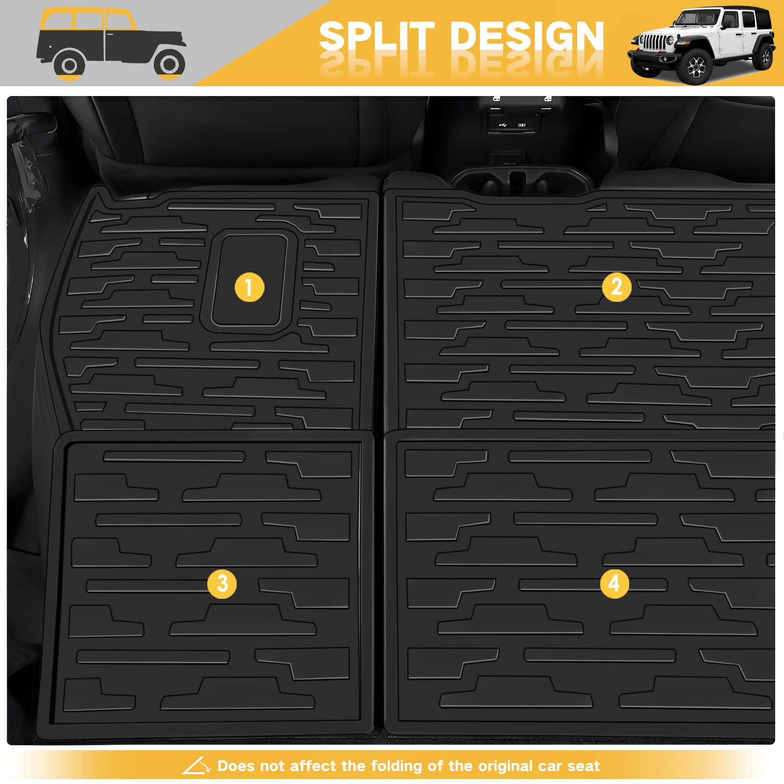 Utiiy Seat Back Cover Fit for 2018-2024 Jeep Wrangler JL Unlimited 4X4 Rear Cargo Mat with Subwoofer Seat Back Protector Backrest Mat Cover for Jeep Wrangler JL 4 Door Accessories(Backrest Mats)