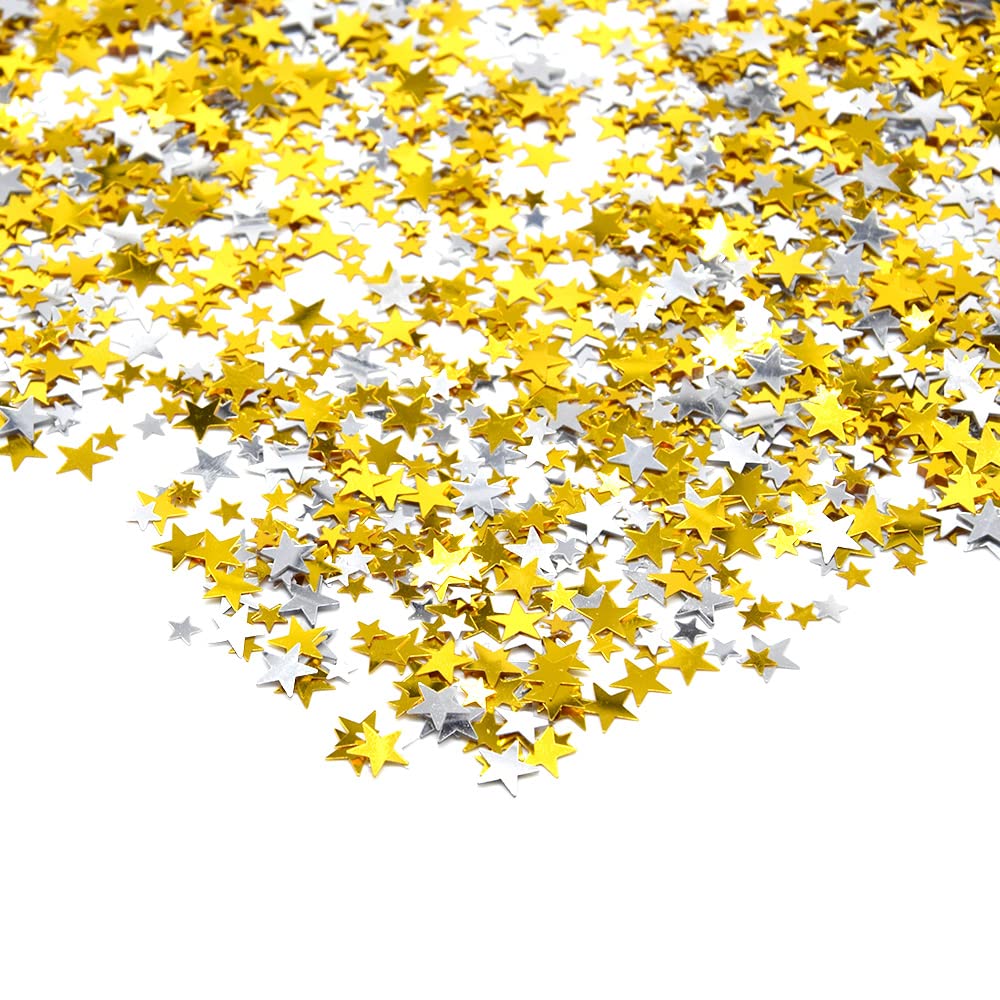 Ruidee 60g Star Confetti Metallic Foil Stars Table Confetti Metallic Foil Stars Sequin for Halloween Birthday Wedding Festival Party DIY(Gold/Silver)