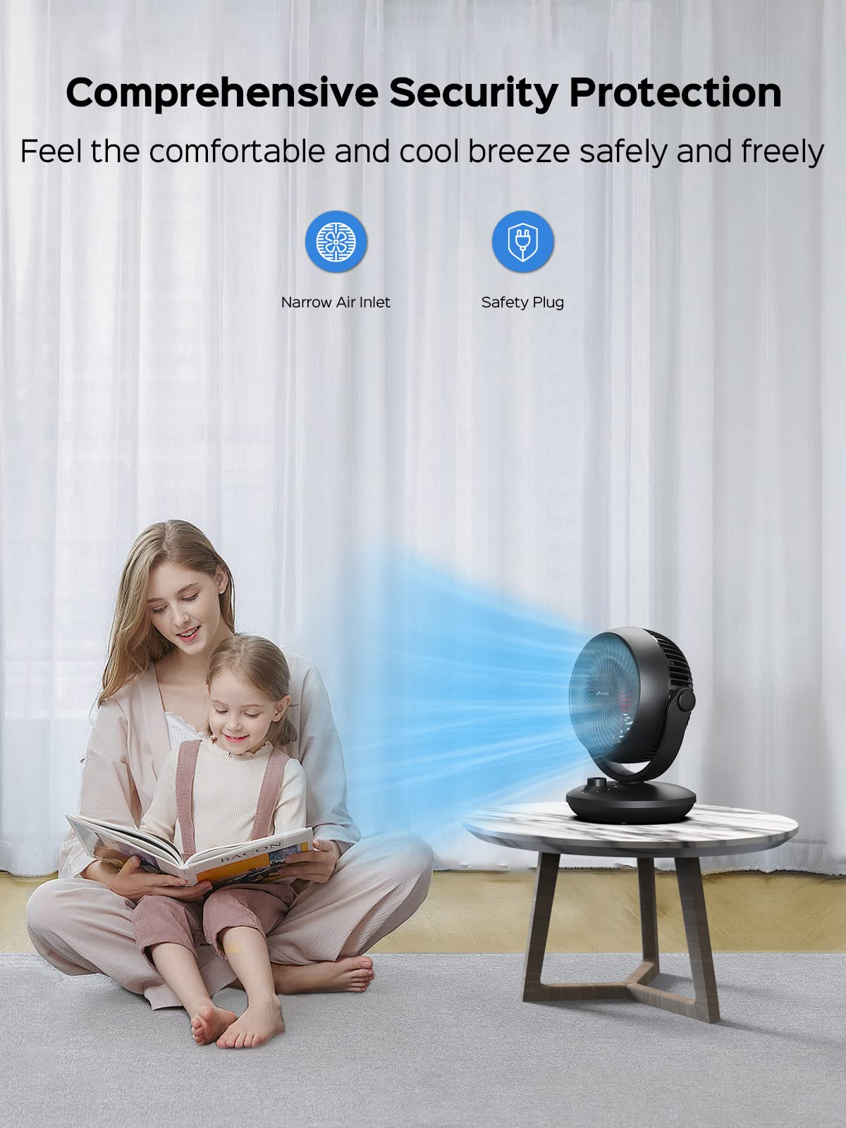ZICOOLER Fan for Bedroom, 24dB Low Noise Table Fan, Strong Airflow Air Circulator Fan, 70° Oscillating Fan, 100° Adjustable Tilt, 3 Speeds, Portable Desk Fan for Office, Kitchen, Home, Black-Red