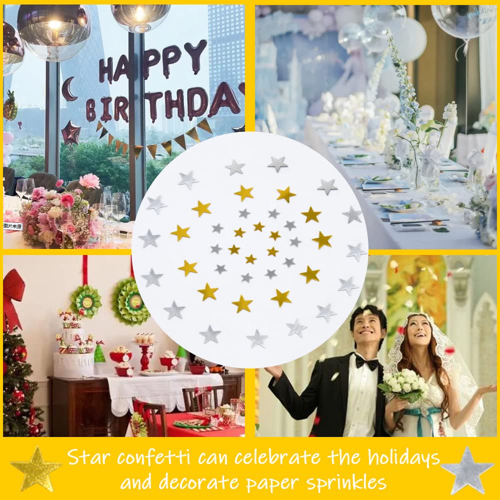 Ruidee 60g Star Confetti Metallic Foil Stars Table Confetti Metallic Foil Stars Sequin for Halloween Birthday Wedding Festival Party DIY(Gold/Silver)