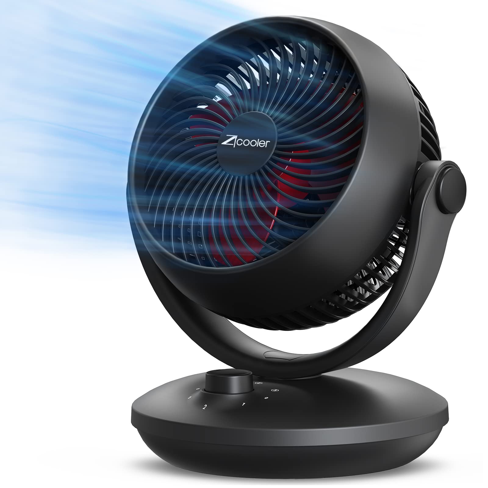 ZICOOLER Fan for Bedroom, 24dB Low Noise Table Fan, Strong Airflow Air Circulator Fan, 70° Oscillating Fan, 100° Adjustable Tilt, 3 Speeds, Portable Desk Fan for Office, Kitchen, Home, Black-Red