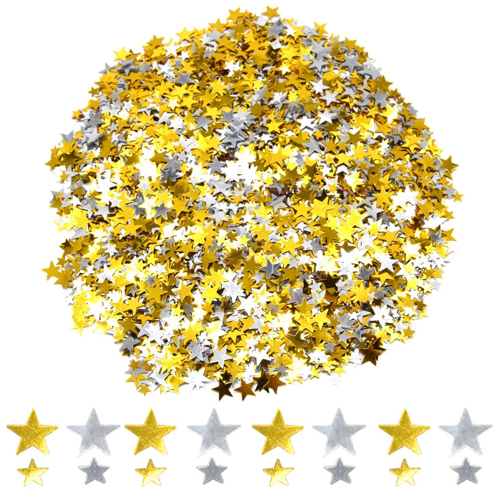 Ruidee 60g Star Confetti Metallic Foil Stars Table Confetti Metallic Foil Stars Sequin for Halloween Birthday Wedding Festival Party DIY(Gold/Silver)