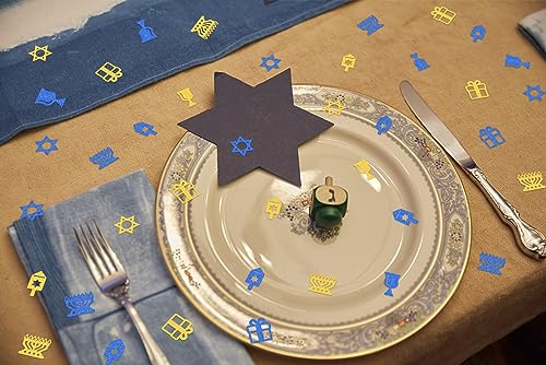ALIBBON 200 Pcs Happy Hanukkah Confetti Hanukkiah Star of David Confetti Dreidel Gift Menorah Throwing Confetti Blue Gold Glitter Chanukah Confetti Table Scatter for Hanukkah Christmas Table Decor