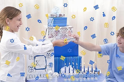 ALIBBON 200 Pcs Happy Hanukkah Confetti Hanukkiah Star of David Confetti Dreidel Gift Menorah Throwing Confetti Blue Gold Glitter Chanukah Confetti Table Scatter for Hanukkah Christmas Table Decor