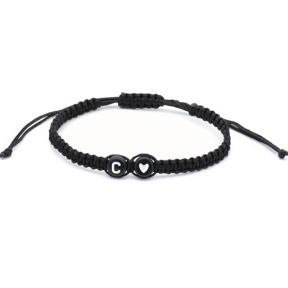 Initial Bracelets for Women Men Best Friend Birthday Graduation Gifts Adjustable Letter A-Z Braided Bracelets Heart Link Bracelet for Mom Sister Mother's Day Friendship Valentine's Day Jewelry-C
