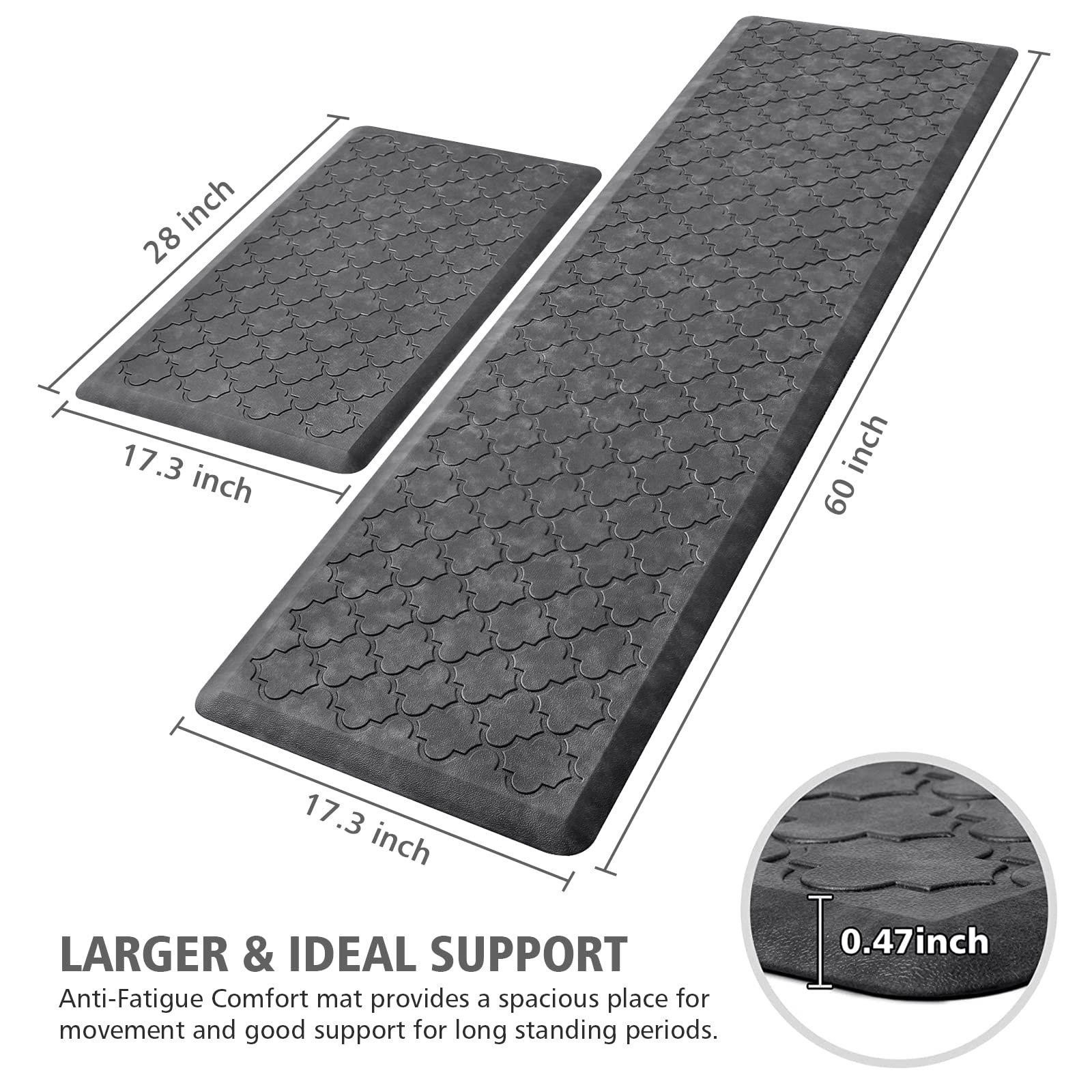 WISELIFE Kitchen Mat Cushioned Anti Fatigue Floor Mat,Thick Non Slip Waterproof Kitchen Rugs and Mats,Heavy Duty Foam Standing Mat for Kitchen,Floor,Office,Desk,Sink,Laundry (17.3"x28"+17.3"x60")