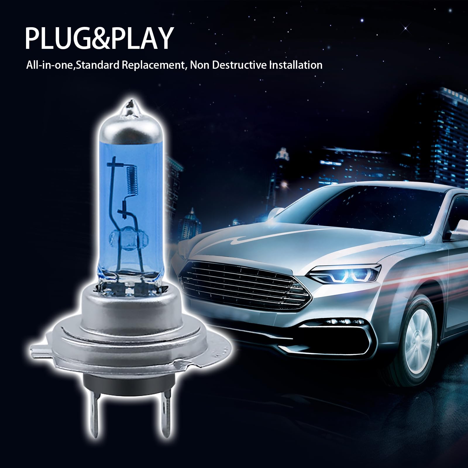 Gseigvee 2 PCS Car H4 Halogen Light Bulb, 12V 100W 850LM Ultra-white Front Fog Bulb, High-performance High Beam Low Beam Replacement, Universal Lighting Accessories for Most Cars (White)