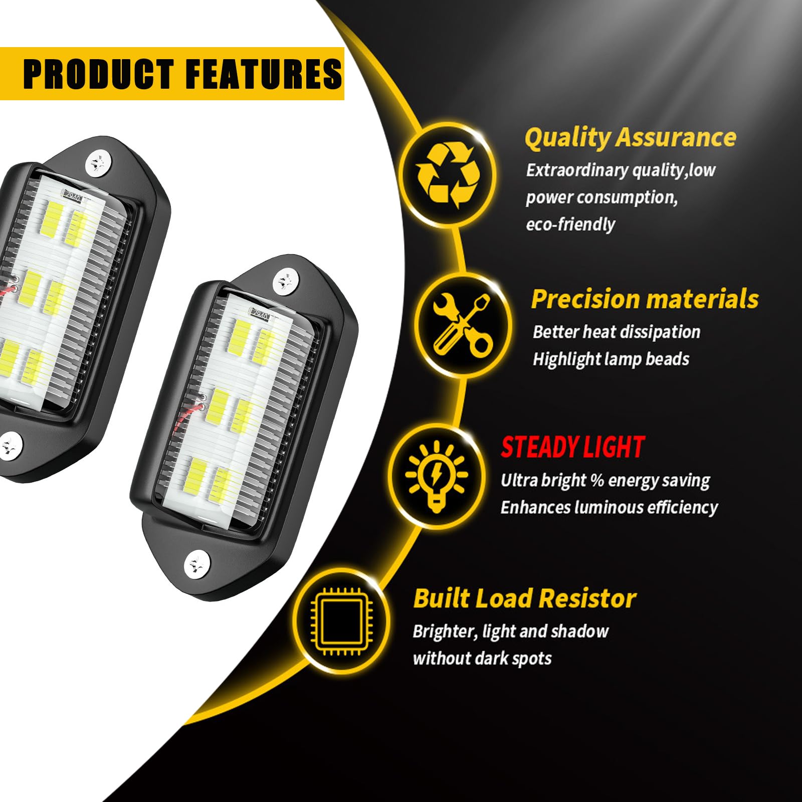 QODOLSI Pack-2 Car Tail Lights, Led License Plate Lights, Waterproof Trunk Light Bulbs, ABS Side Marker Lights, Auto Bulb Replacements, Universal for Most Cars, Trucks, Vans (Black)