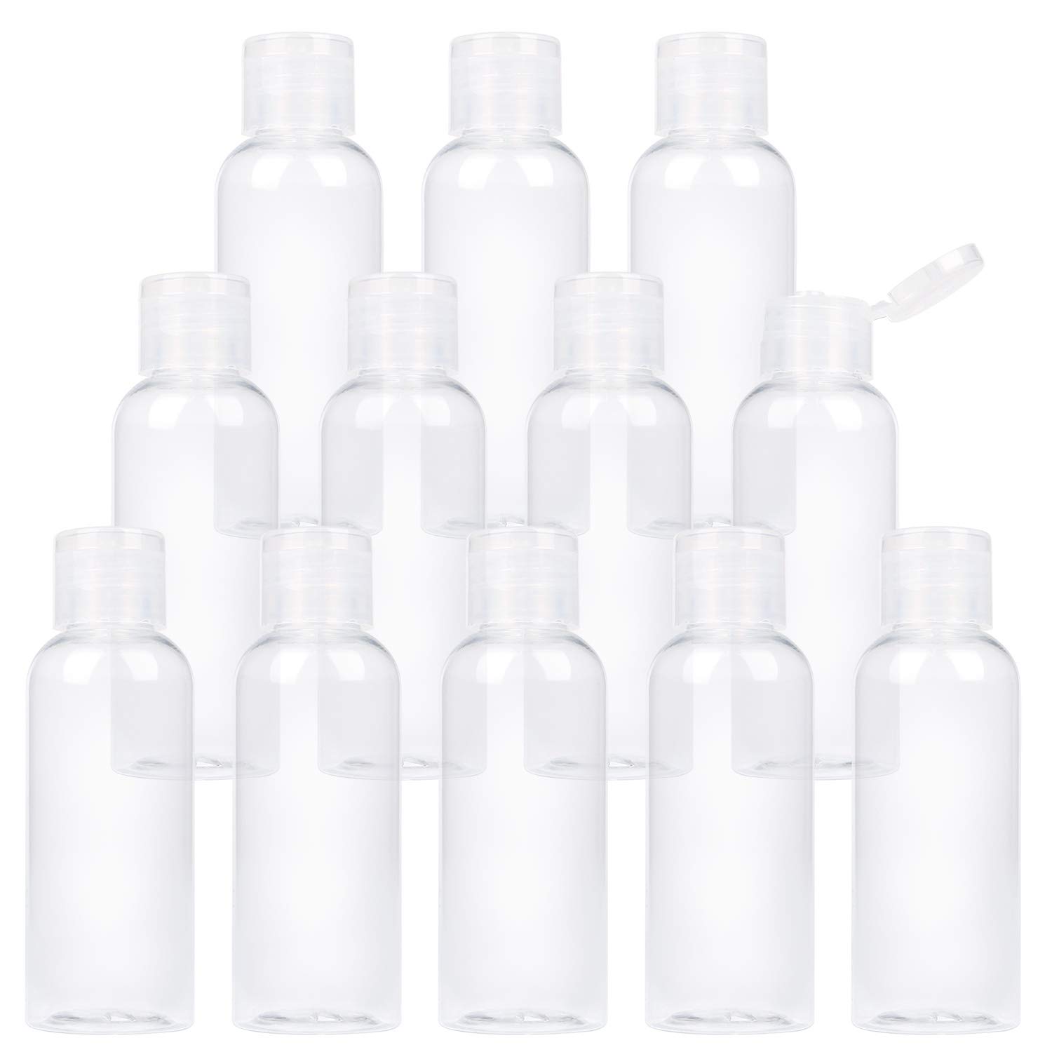 TRENDBOX 12 Pack Plastic Empty Bottles with Flip Cap for Shampoo, Lotions, Liquid Body Soap, Cream (2 oz / 60 ml)