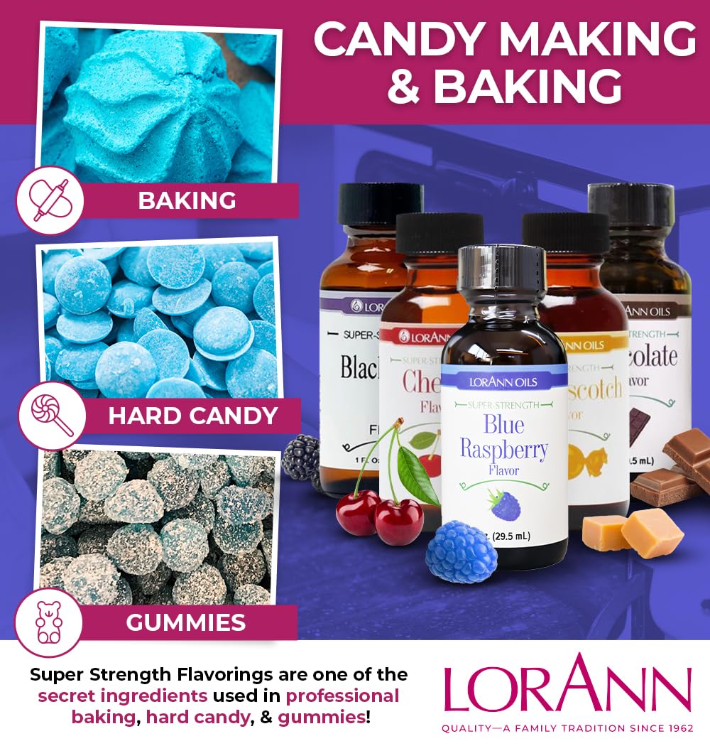 LorAnn Oils Super Strength Flavoring - Used For Candy Making, Flavoring Extracts, Baking, Hard Candy, and Flavor Oils - Bold, Natural Flavors 4X Stronger Than Extracts - Blue Raspberry, 1 fl oz