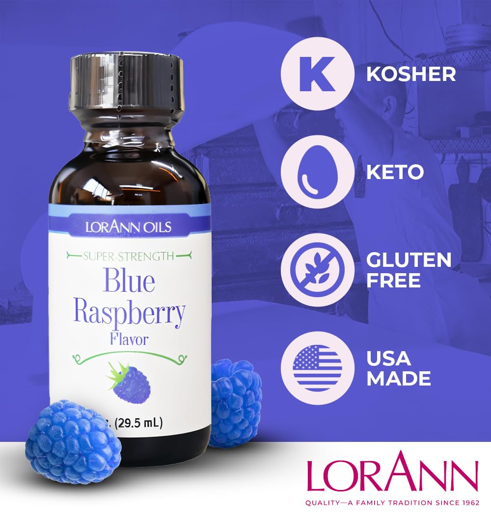 LorAnn Oils Super Strength Flavoring - Used For Candy Making, Flavoring Extracts, Baking, Hard Candy, and Flavor Oils - Bold, Natural Flavors 4X Stronger Than Extracts - Blue Raspberry, 1 fl oz