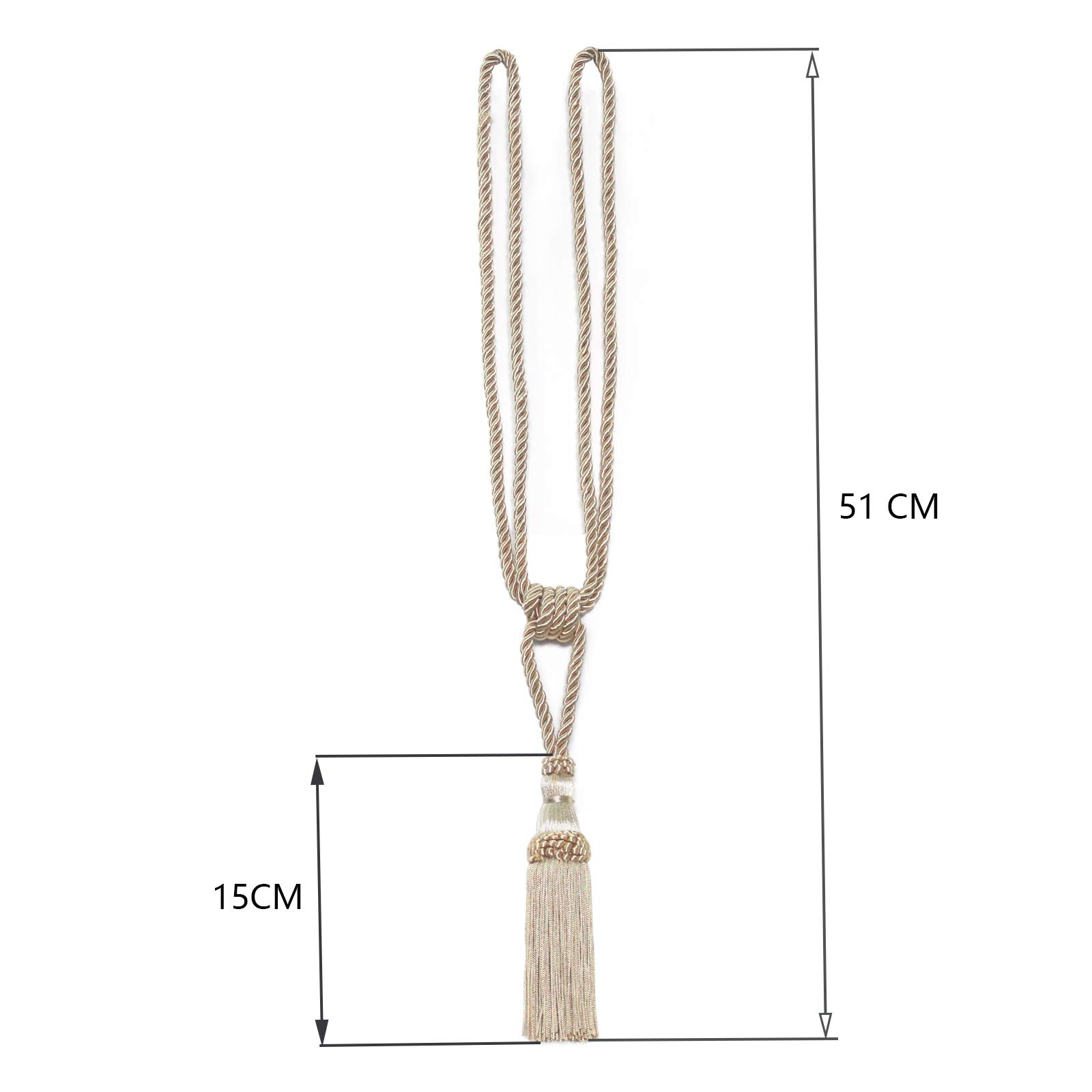 Fenghuangwu 2PCS Curtain Tassel Tiebacks, Handmade Tassels Curtain Tie-Backs Rope Holdbacks for Home Office Decor-Beige