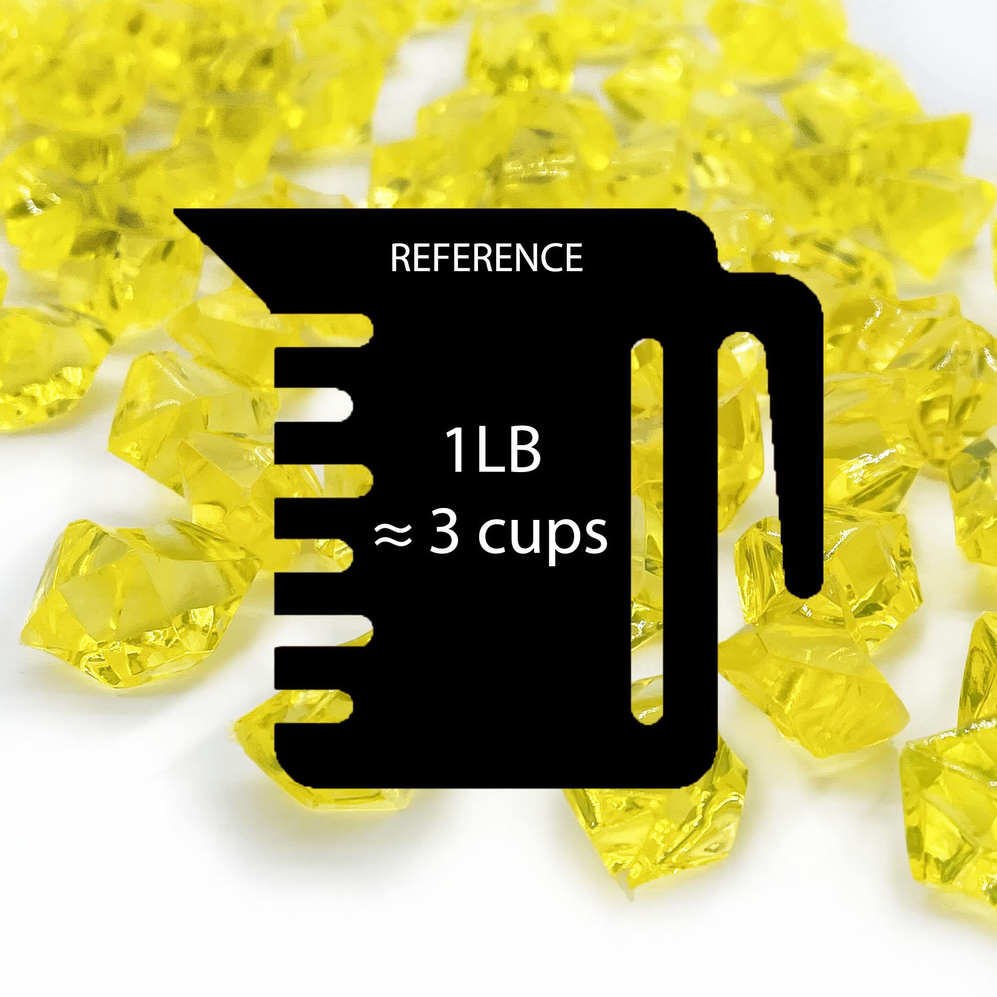 CYS EXCEL Acrylic Yellow Crushed Ice Vase Fillers (Approx. 180-190 PCS, 3 Cups) | Multiple Color Choices Plastic Crushed Glass for Arts & Crafts | Acrylic Rock Gems Table Scatter