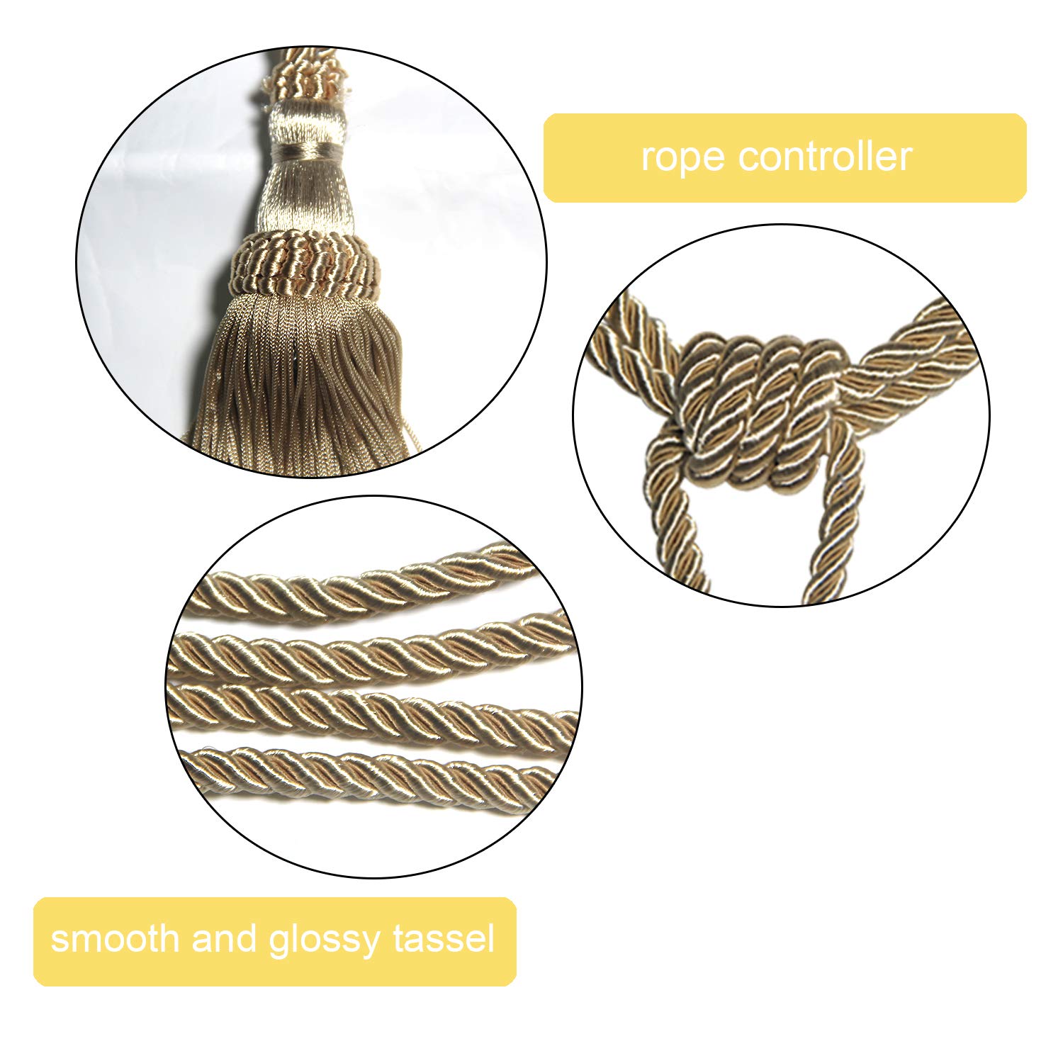 Fenghuangwu 2PCS Curtain Tassel Tiebacks, Handmade Tassels Curtain Tie-Backs Rope Holdbacks for Home Office Decor-Beige