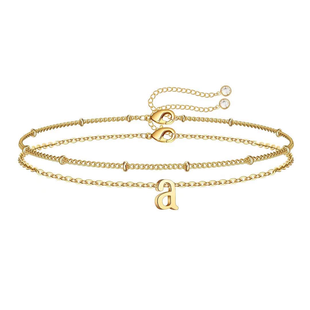 Initial Bracelets for Women Girls, Dainty Gold Plated Letter A Initial Bracelet Tiny Layered Chain Bracelet for Women, Valentines Mother's Day Teen Girls Gifts for Her, pulseras de Mujer