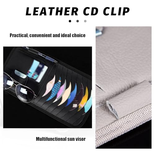 UGSHY 1 PC Leather Car CD Holder, Universal Sun Visor Organizer for Cars, Sun Visor Organizer Pocket with CD Disc Card Package Glasses Storage (Black)