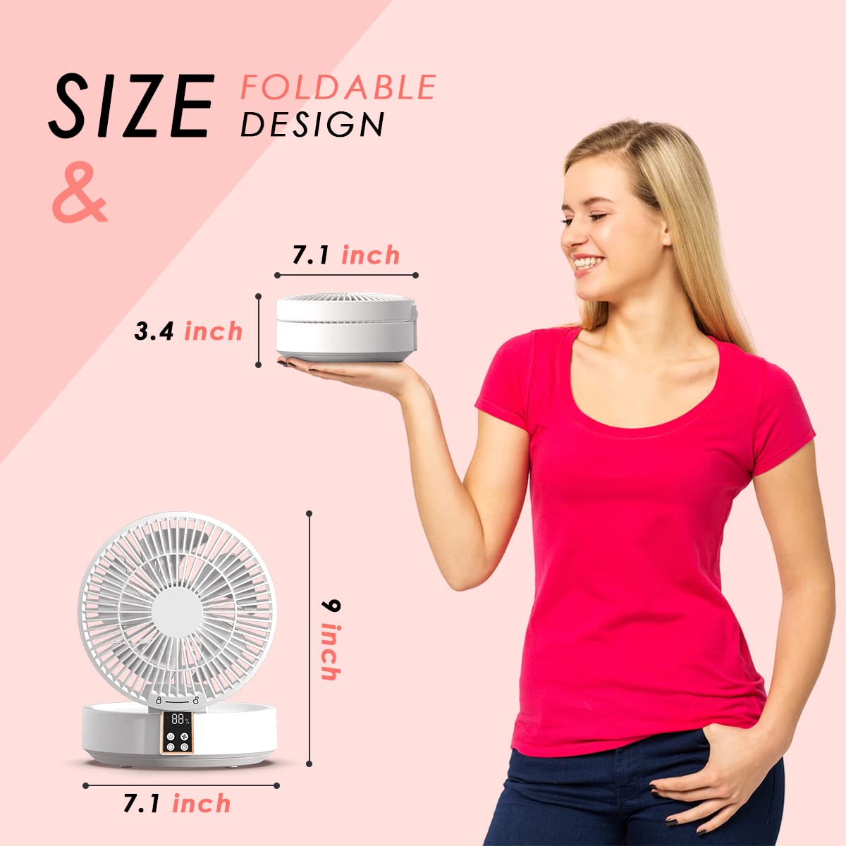 XSMNER Fan for Bedroom, Ultra Quiet Small Desk Fan with HD Digital Display, Oscillating Fan with Reomte, Portable Night Light Wall Mount Fan 3 Speeds, Office Fan 120° Rotate USB Rechargeable