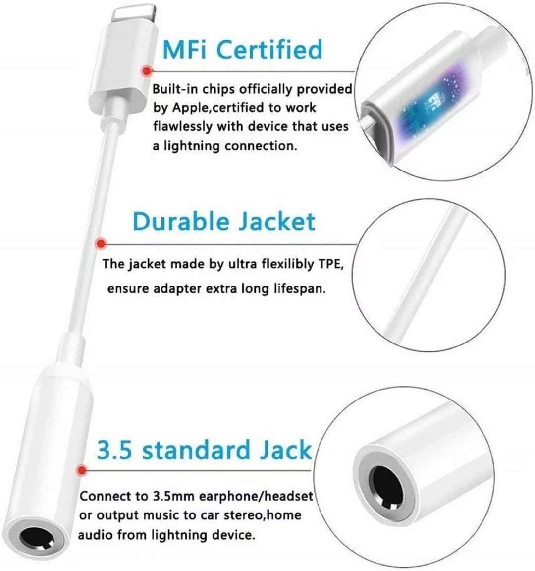 [Apple MFi Certified]3 Pack iPhone Headphone Adapter,Lightning to 3.5 mm Headphone/Earphones Dongle Jack Adapter Audio Aux Cable Converter Compatible with iPhone14 13 12 11 XS XR X 8 7 Support All iOS