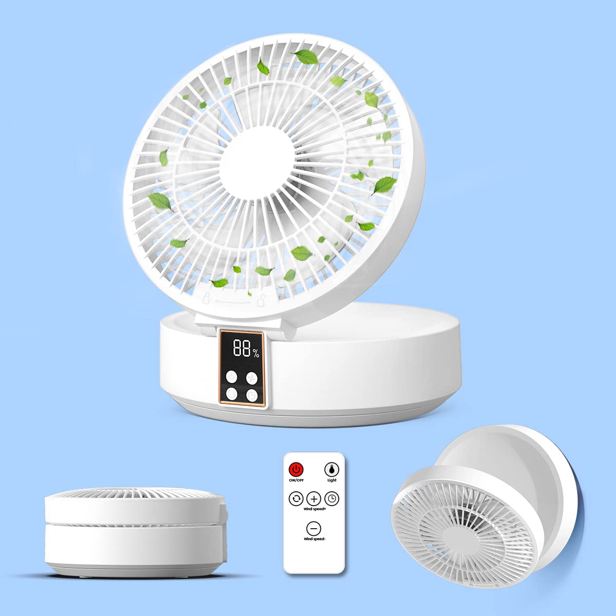 XSMNER Fan for Bedroom, Ultra Quiet Small Desk Fan with HD Digital Display, Oscillating Fan with Reomte, Portable Night Light Wall Mount Fan 3 Speeds, Office Fan 120° Rotate USB Rechargeable