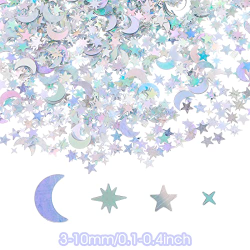 Prasacco 60g Glitter Star and Moon Table Confetti, Stars Moon Confetti Laser Sequins for Party Decoration Metallic Glitter Foil Confetti Sequin Star Moon Scatter for Birthday Wedding Party DIY