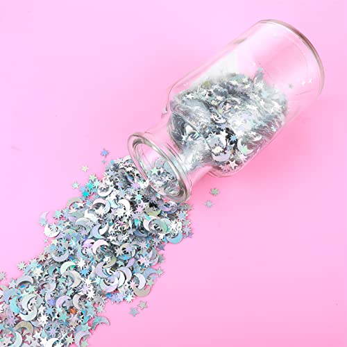 Prasacco 60g Glitter Star and Moon Table Confetti, Stars Moon Confetti Laser Sequins for Party Decoration Metallic Glitter Foil Confetti Sequin Star Moon Scatter for Birthday Wedding Party DIY