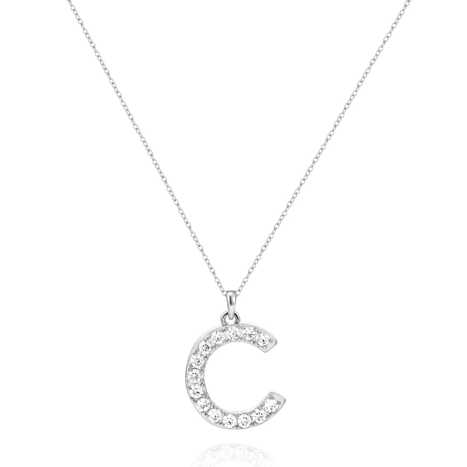 Tarsus C Initial Letter Stainless Steel Silver Alphabet Pendant Necklace Monogram charm cubic zirconia Jewelry Gifts for Women Teen