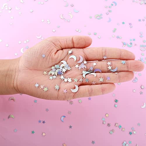 Prasacco 60g Glitter Star and Moon Table Confetti, Stars Moon Confetti Laser Sequins for Party Decoration Metallic Glitter Foil Confetti Sequin Star Moon Scatter for Birthday Wedding Party DIY