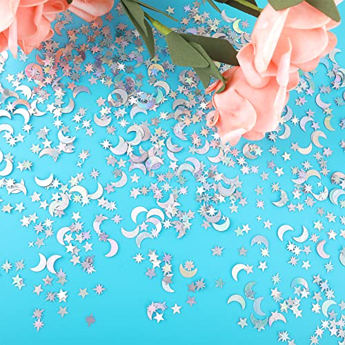 Prasacco 60g Glitter Star and Moon Table Confetti, Stars Moon Confetti Laser Sequins for Party Decoration Metallic Glitter Foil Confetti Sequin Star Moon Scatter for Birthday Wedding Party DIY