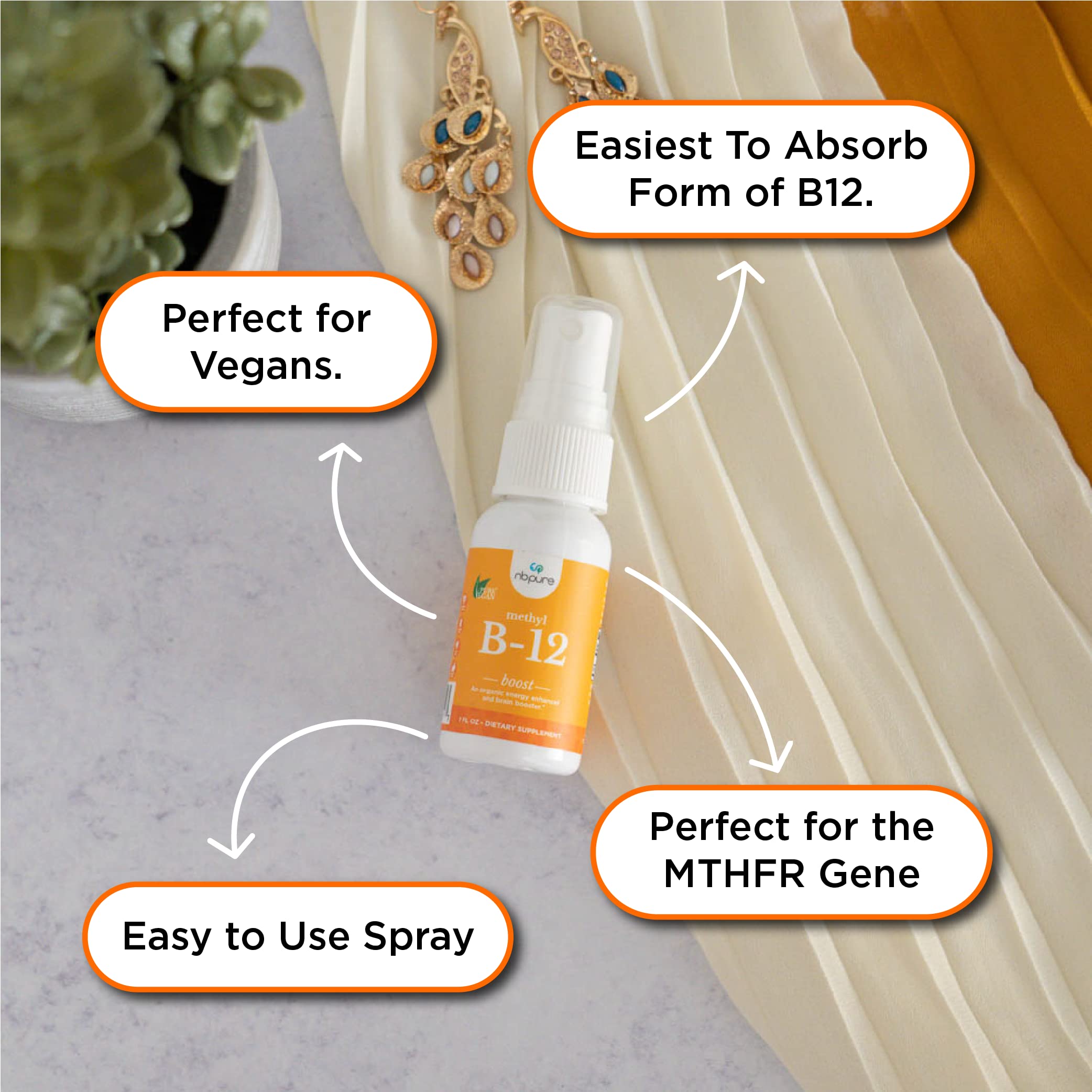 nbpure Organic & Vegan Vitamin Methyl B12 Spray β Natural Energy, Mood, & Nerve System Support for Women, Men, Kids β 500mcg Liquid Methylcobalamin Per Spray