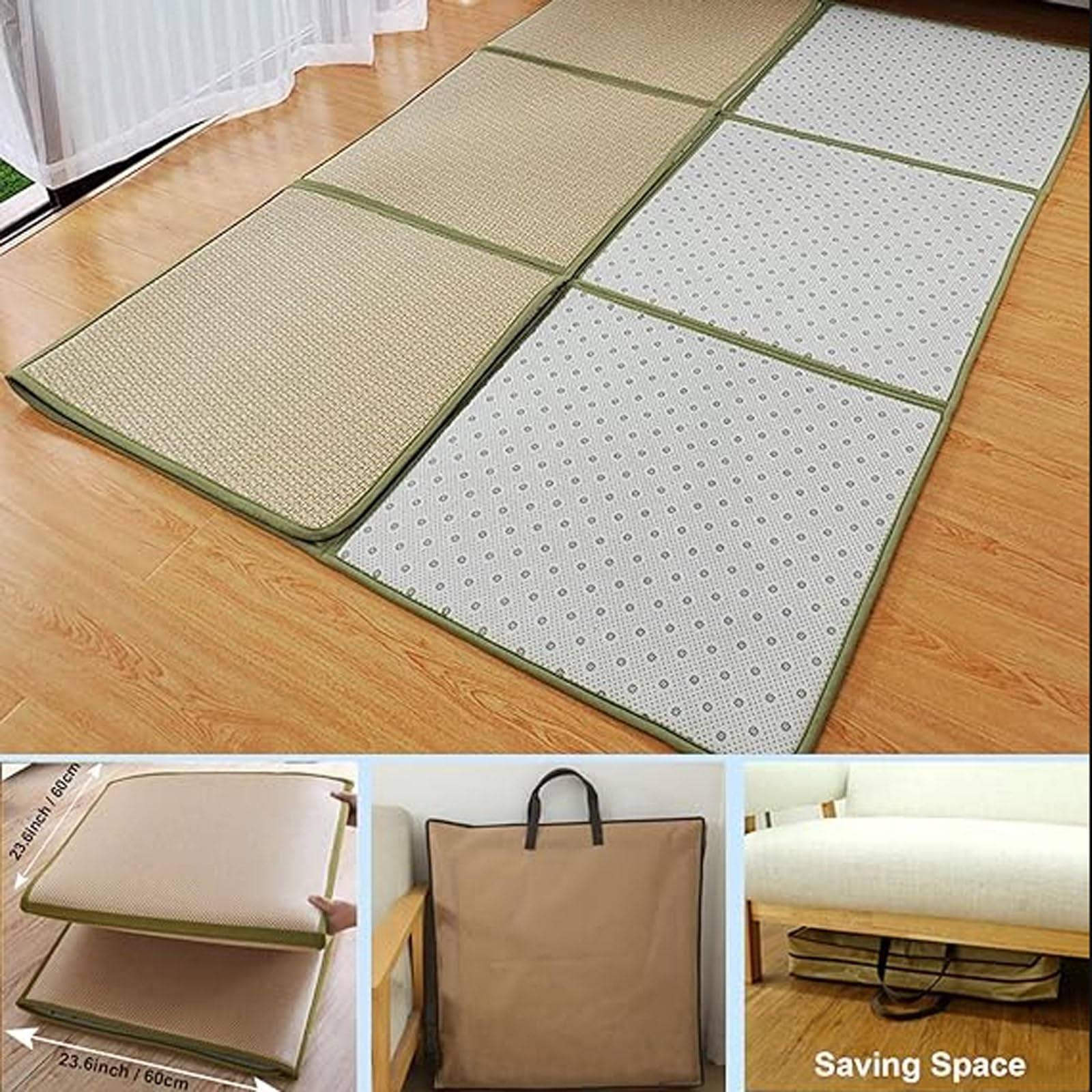 Tatami Carpet Mat Non-Slip Foldable, Rattan Sleeping Mat Crawling Mats, Living Room Bedroom Area Rug Soft Cushion Floor Futon, Japanese Floor Bed Sleeping Rest Playing Mat