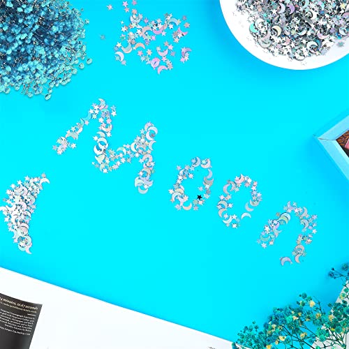 Prasacco 60g Glitter Star and Moon Table Confetti, Stars Moon Confetti Laser Sequins for Party Decoration Metallic Glitter Foil Confetti Sequin Star Moon Scatter for Birthday Wedding Party DIY