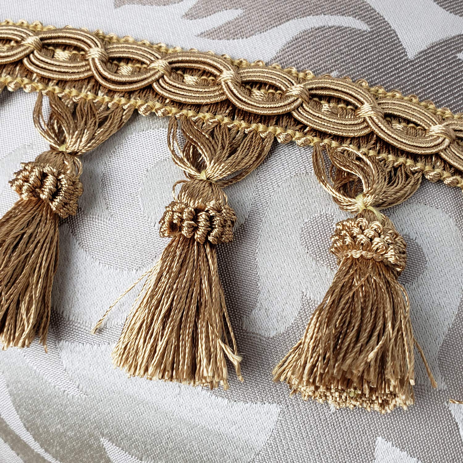 Trims by The Yard Kylie Classic Tassel Fringe Trim, 4” Wide Versatile Fringe, Soft, Fashionable for Home Decoration Items, 10-Yard Cut, Gold