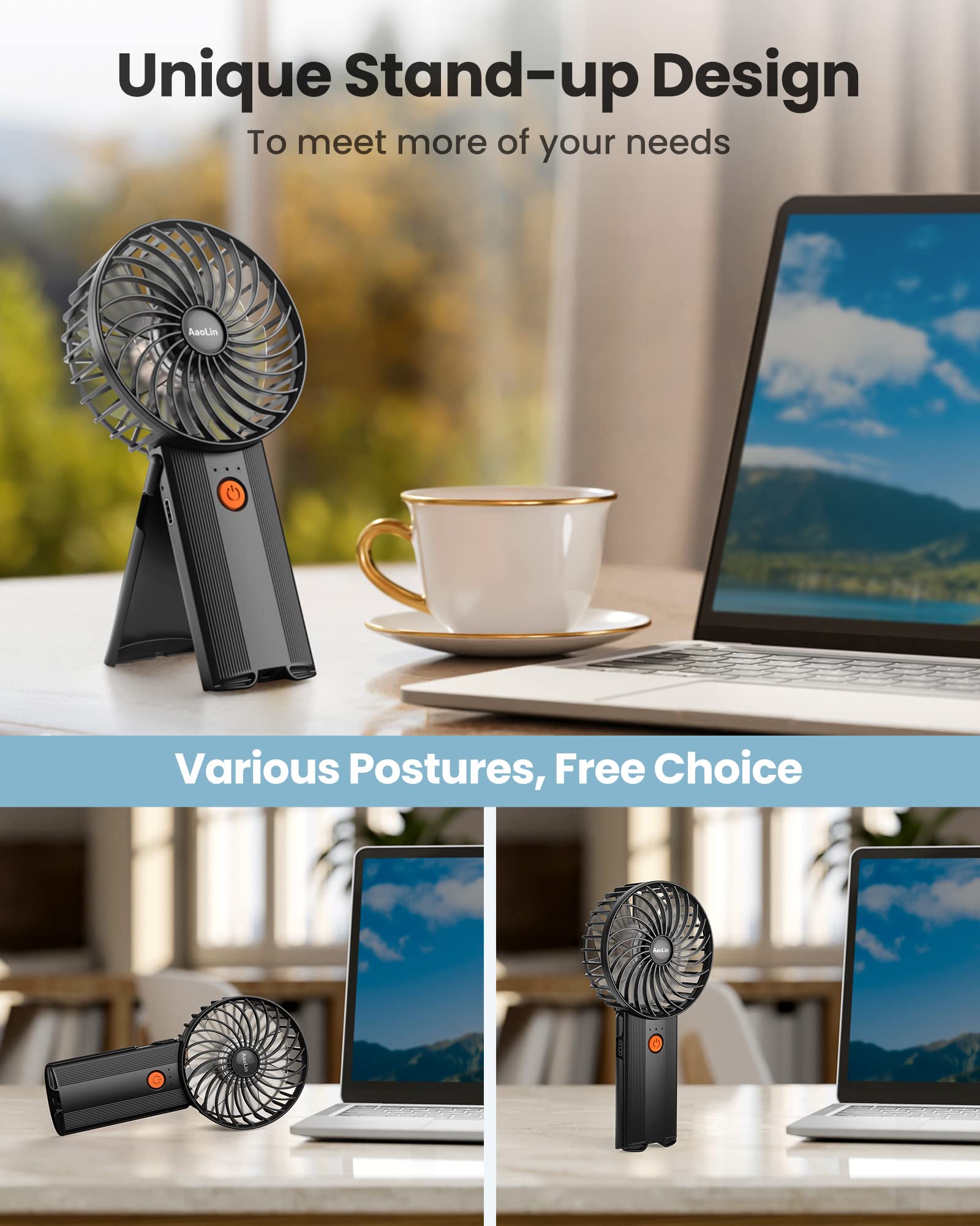 AaoLin Handheld Fan and Desk Tower Fan, 4 Speeds [6-15H Working Time] Hand Held Fan & 10000mAh Rechargeable Oscillating Table Fan, Max Last 30Hrs