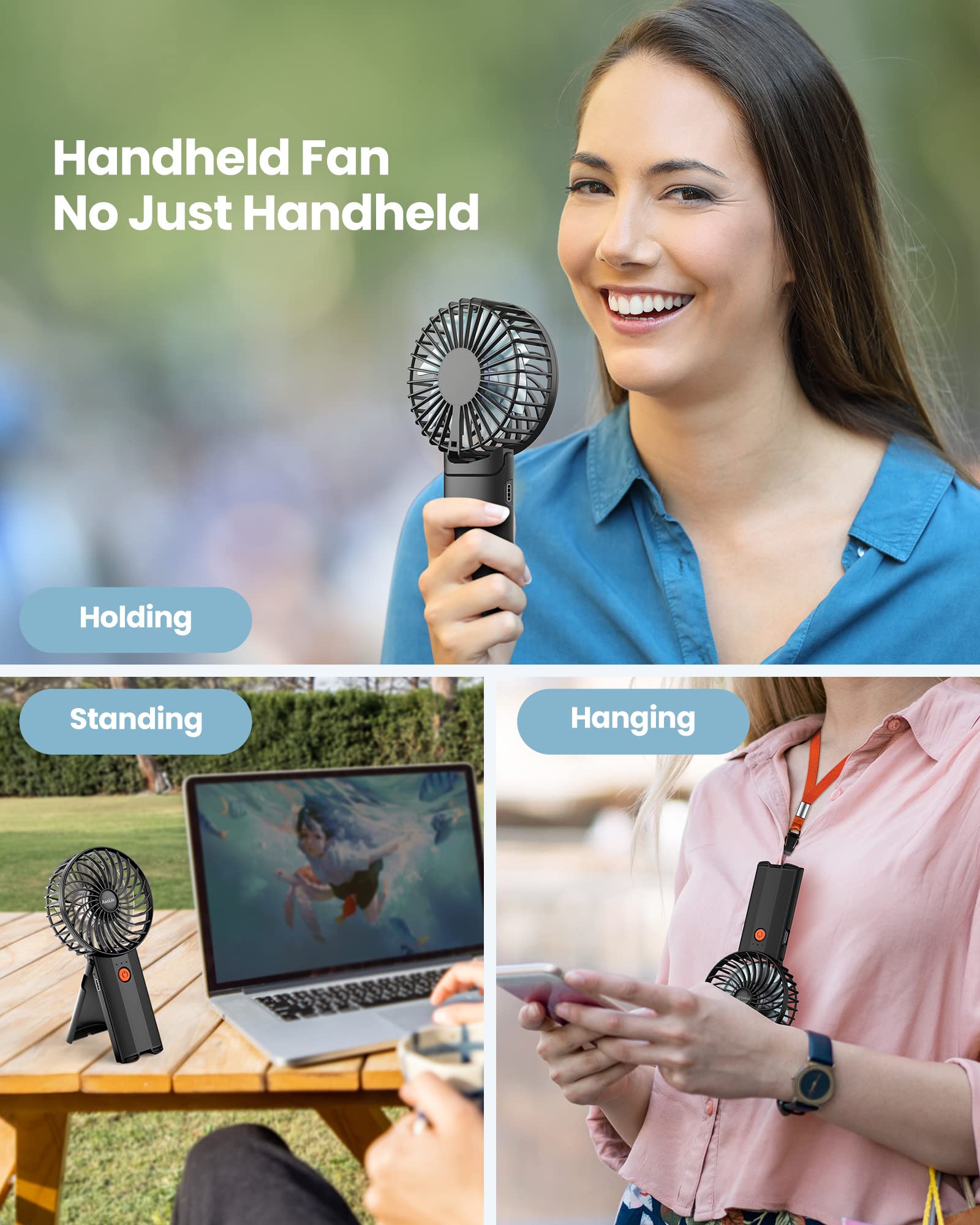 AaoLin Handheld Fan and Desk Tower Fan, 4 Speeds [6-15H Working Time] Hand Held Fan & 10000mAh Rechargeable Oscillating Table Fan, Max Last 30Hrs