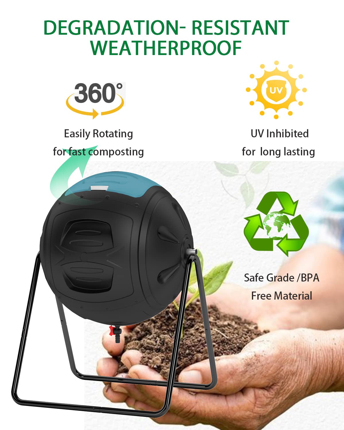 Garden Compost Bin and Multifunction Garden Tumbling Composter,Easy Assembling, Large Capacity, Fast Creation of Fertile Soil