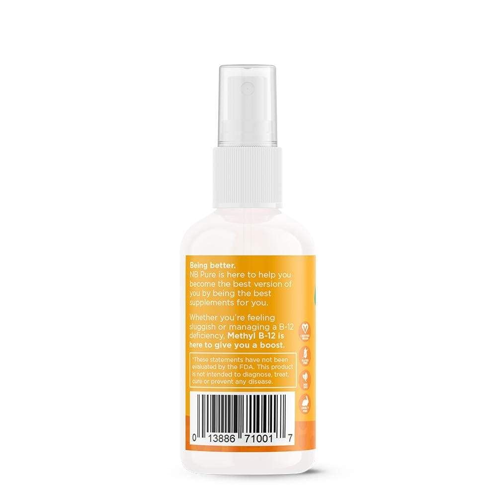 nbpure Organic & Vegan Vitamin Methyl B12 Spray β Natural Energy, Mood, & Nerve System Support for Women, Men, Kids β 500mcg Liquid Methylcobalamin Per Spray