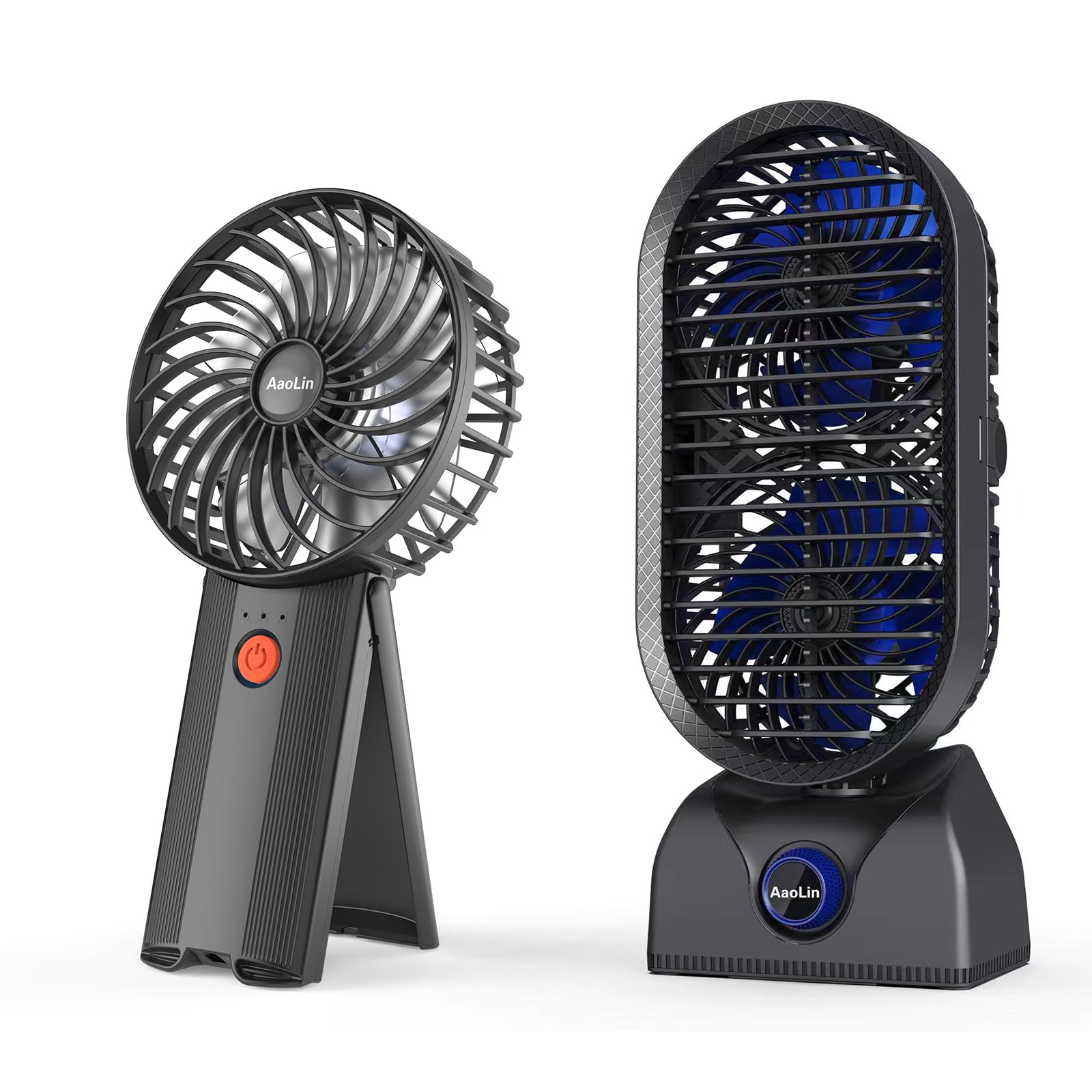 AaoLin Handheld Fan and Desk Tower Fan, 4 Speeds [6-15H Working Time] Hand Held Fan & 10000mAh Rechargeable Oscillating Table Fan, Max Last 30Hrs