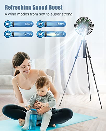10000 mAh Pedestal Fan with 8.5'' Frame, 4 Speeds Air Circulator Fan, Portable Desk Fan with Adjustable Height, Max 38 H, Rechargeable Standing Fan, Included A Hook, Quiet for Home, Office, Outdoor