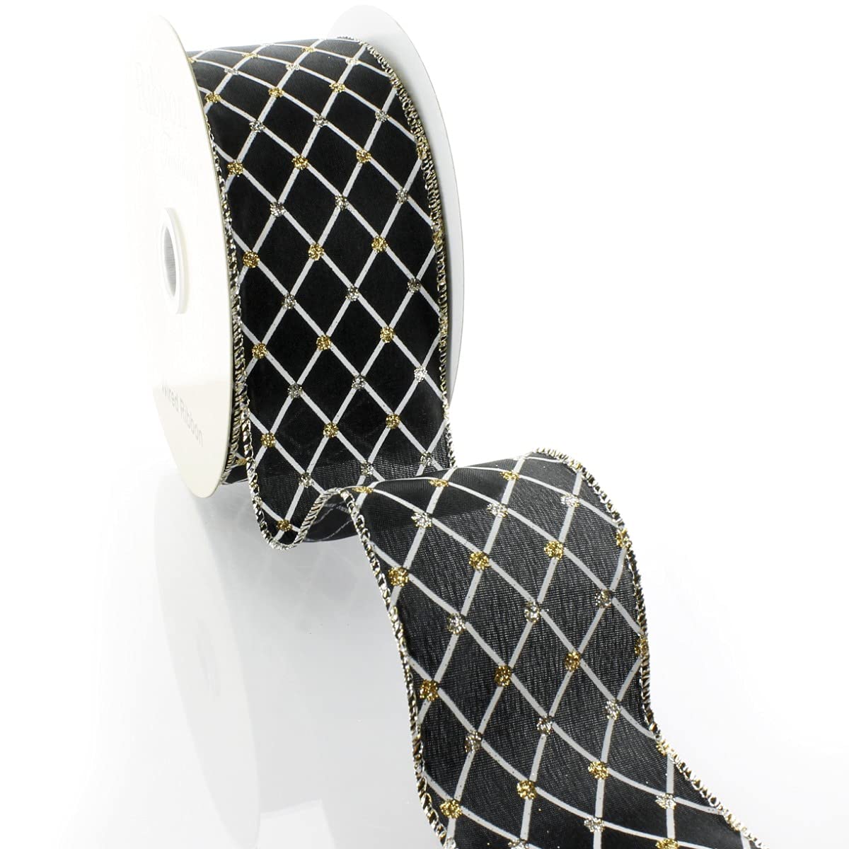 Ribbon Traditions Glitter Diamond Wired Ribbon 2 1/2" by 10 Yards - Black