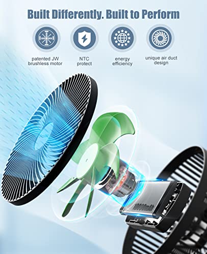 10000 mAh Pedestal Fan with 8.5'' Frame, 4 Speeds Air Circulator Fan, Portable Desk Fan with Adjustable Height, Max 38 H, Rechargeable Standing Fan, Included A Hook, Quiet for Home, Office, Outdoor