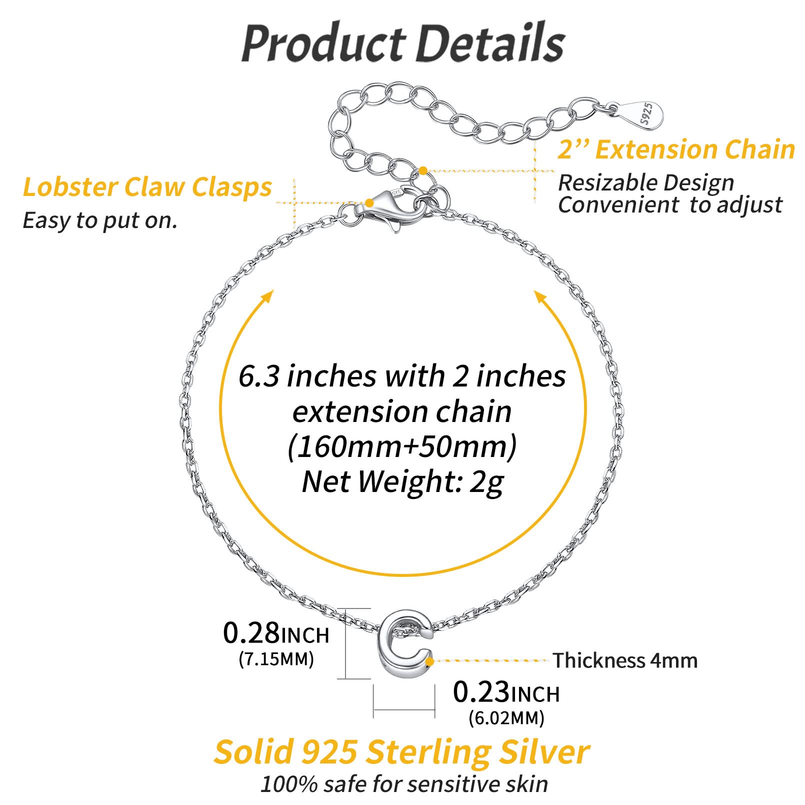 ChicSilver Initial Bracelets for Women Dainty Charm Bracelet Silver Womens Bracelet for Mom Bracelets for Women