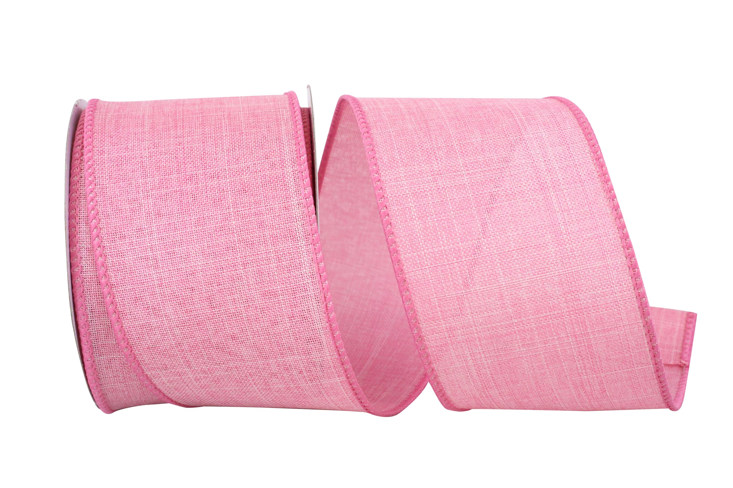 Reliant Ribbon 92573W-061-40F Everyday Linen Value Wired Edge Ribbon, 2-1/2 Inch X 10 Yards, Pink