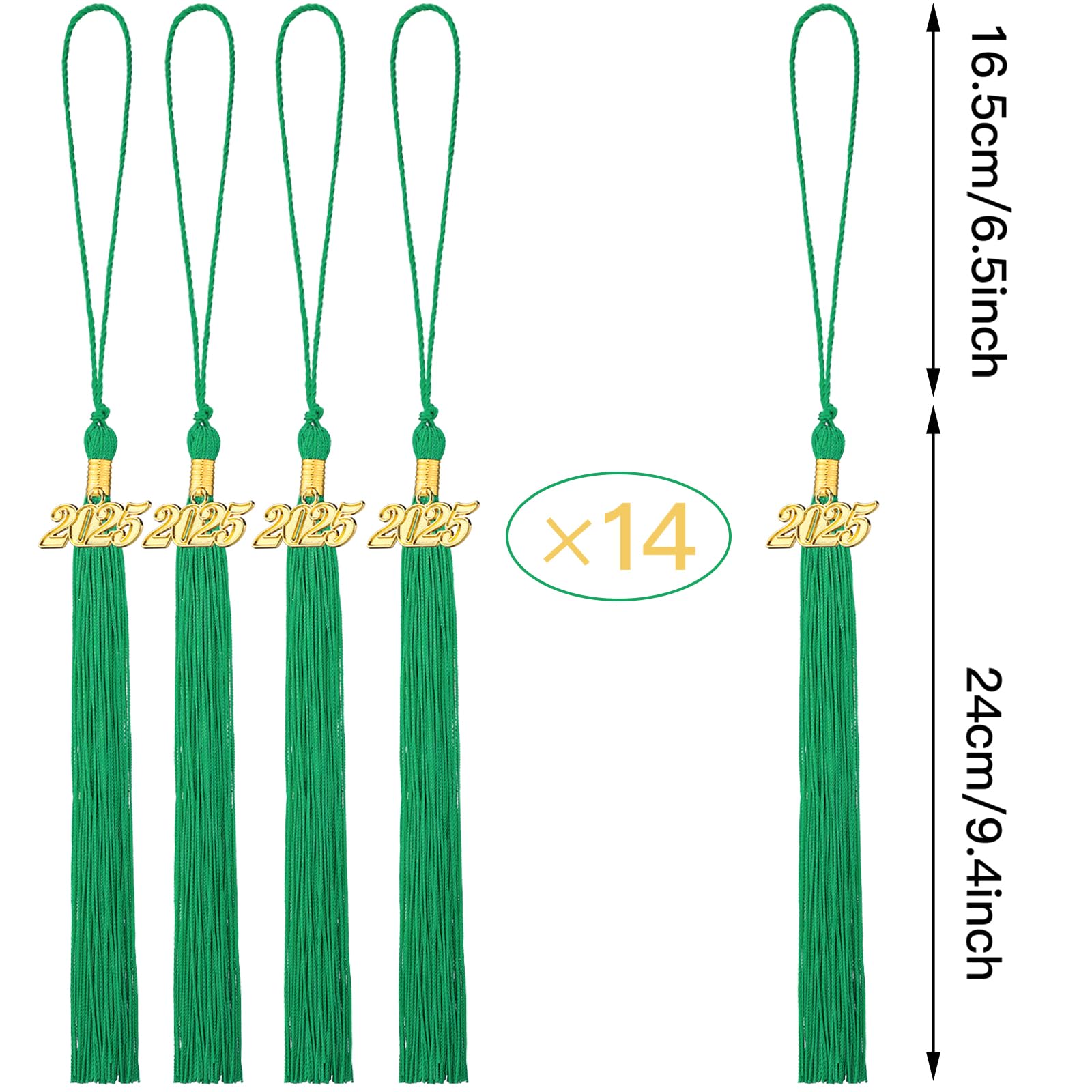 Yaomiao 14 Pieces 2025 Year Charm Graduation Tassel Academic Graduation Hat Tassel with Decoration for Graduates Ceremonies Parties Accessories(Green)