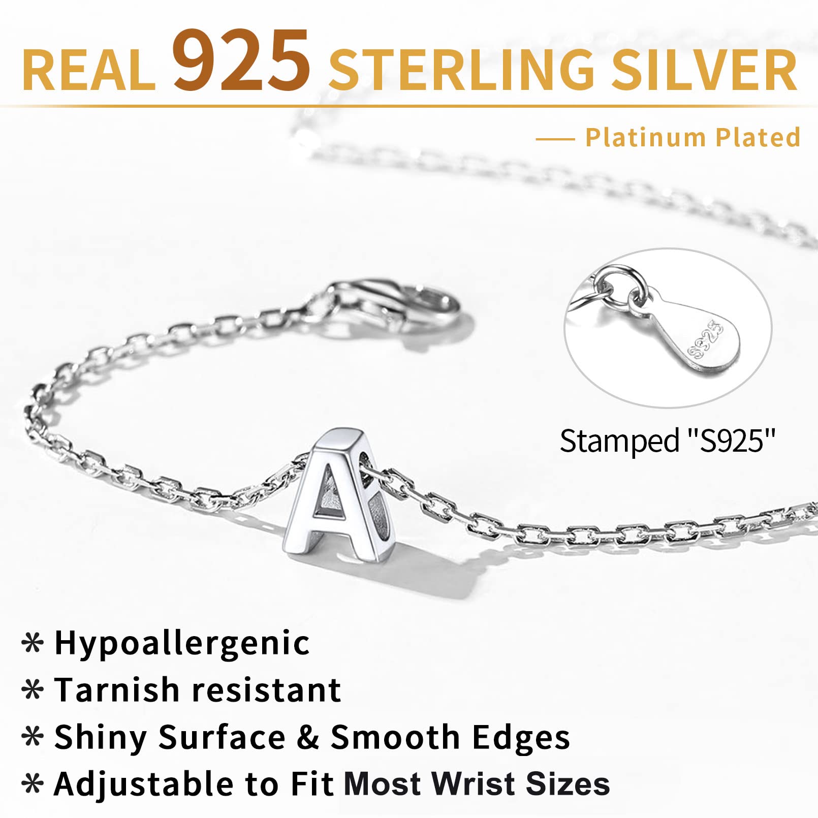 ChicSilver Initial Bracelets for Women Dainty Charm Bracelet Silver Womens Bracelet for Mom Bracelets for Women