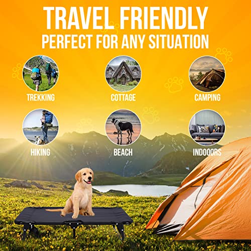Elevated Dog Cot with Steel Frame – Foldable Raised Play & Rest Bed for Dogs & Cats – Heavy Duty Strong Material Dog Bed, No Assembly Required Large (42" x 24" x 8")
